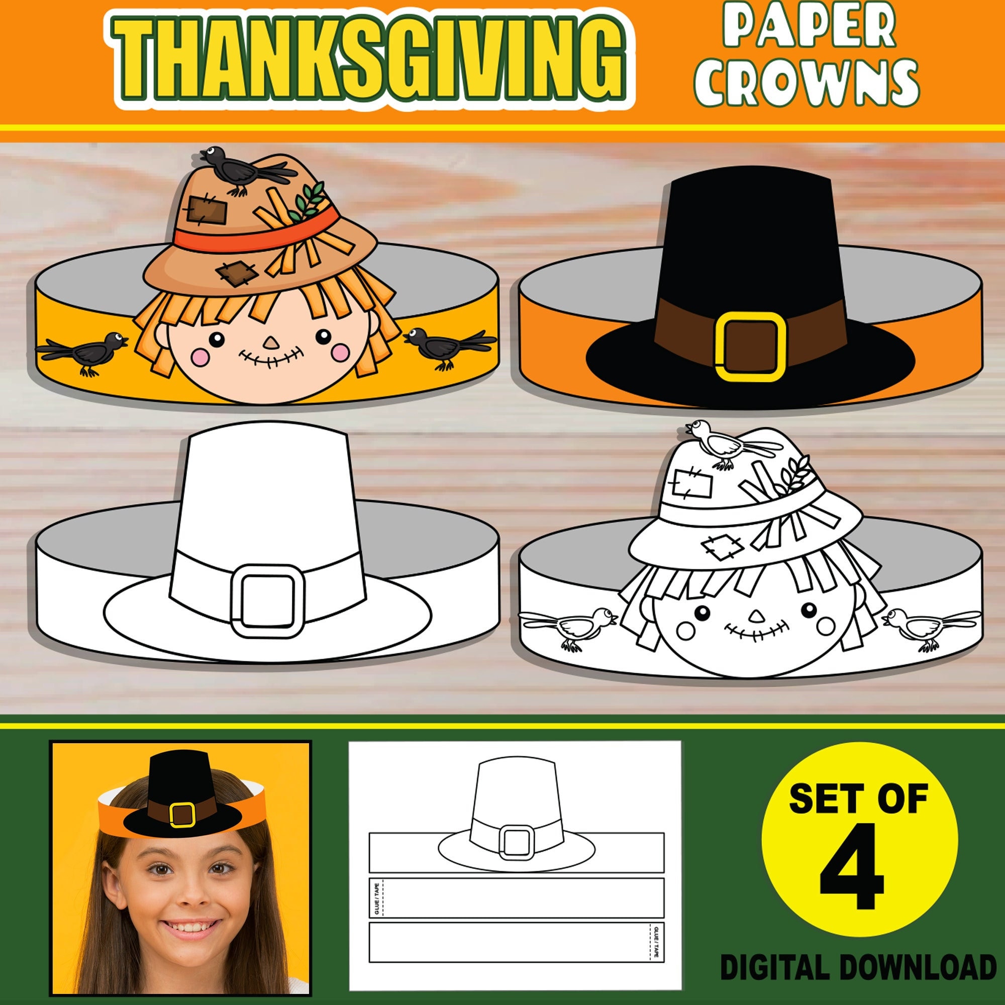 Thanksgiving Paper Crowns for Kids| PRINTABLE Hat Headbands| Craft ...