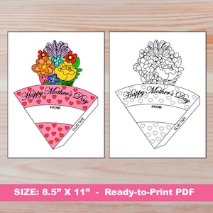 Mother's Day Crafts & Activity | Coloring Cone Flower Bouquet Mother’s ...