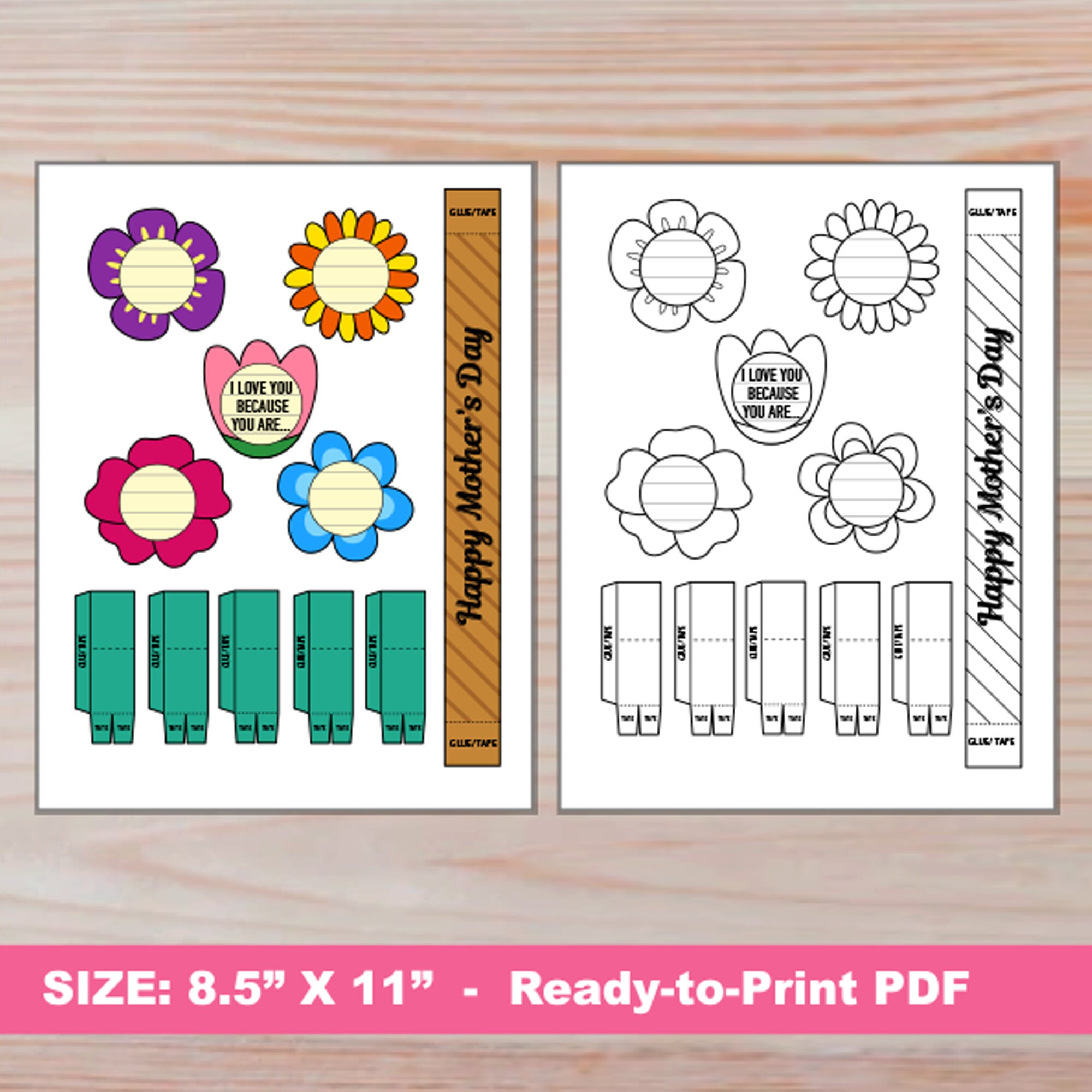 Mother's Day Crafts & Activity Coloring 3D Flower Basket - Etsy