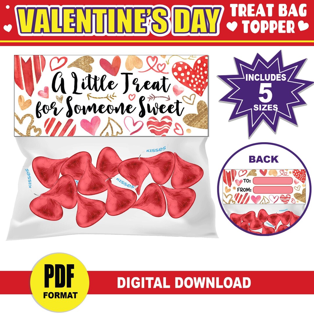 Happy Valentine's Day Treat Bag Topper | PRINTABLE Candy Bag Topper ...