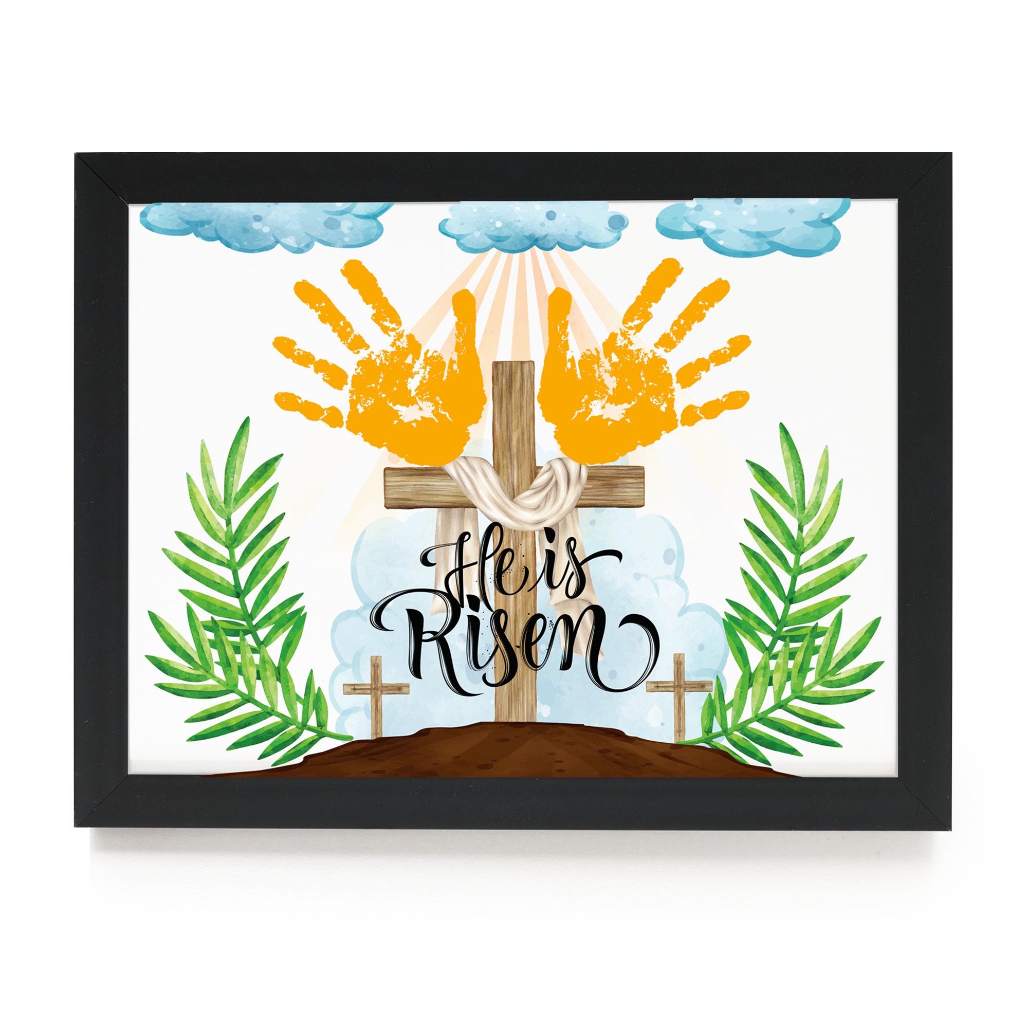 Easter Handprint Art Craft Cross He is Risen Religious Handprint ...