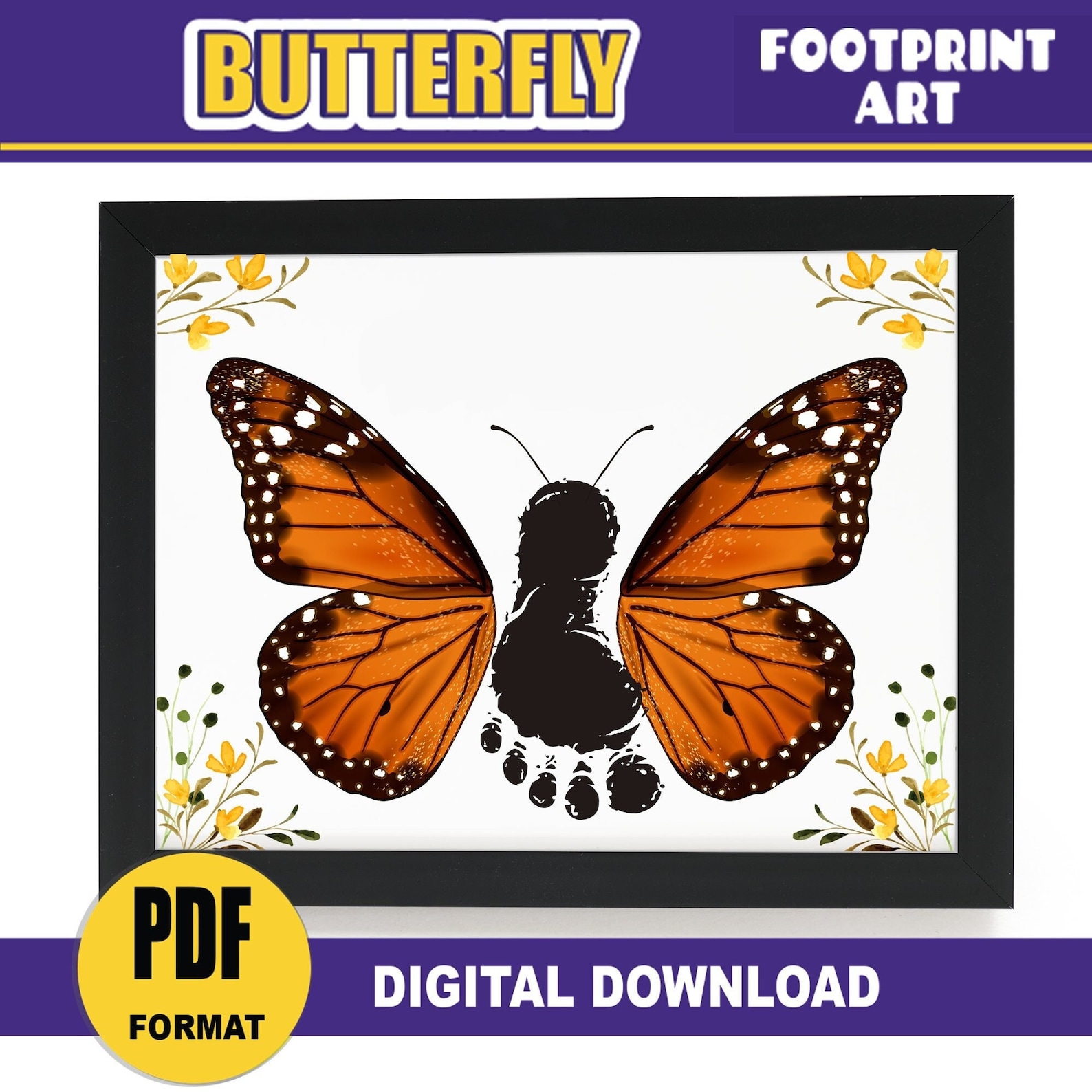 Butterfly Footprint Art | Monarch Butterfly Handprint PRINTABLE Crafts ...