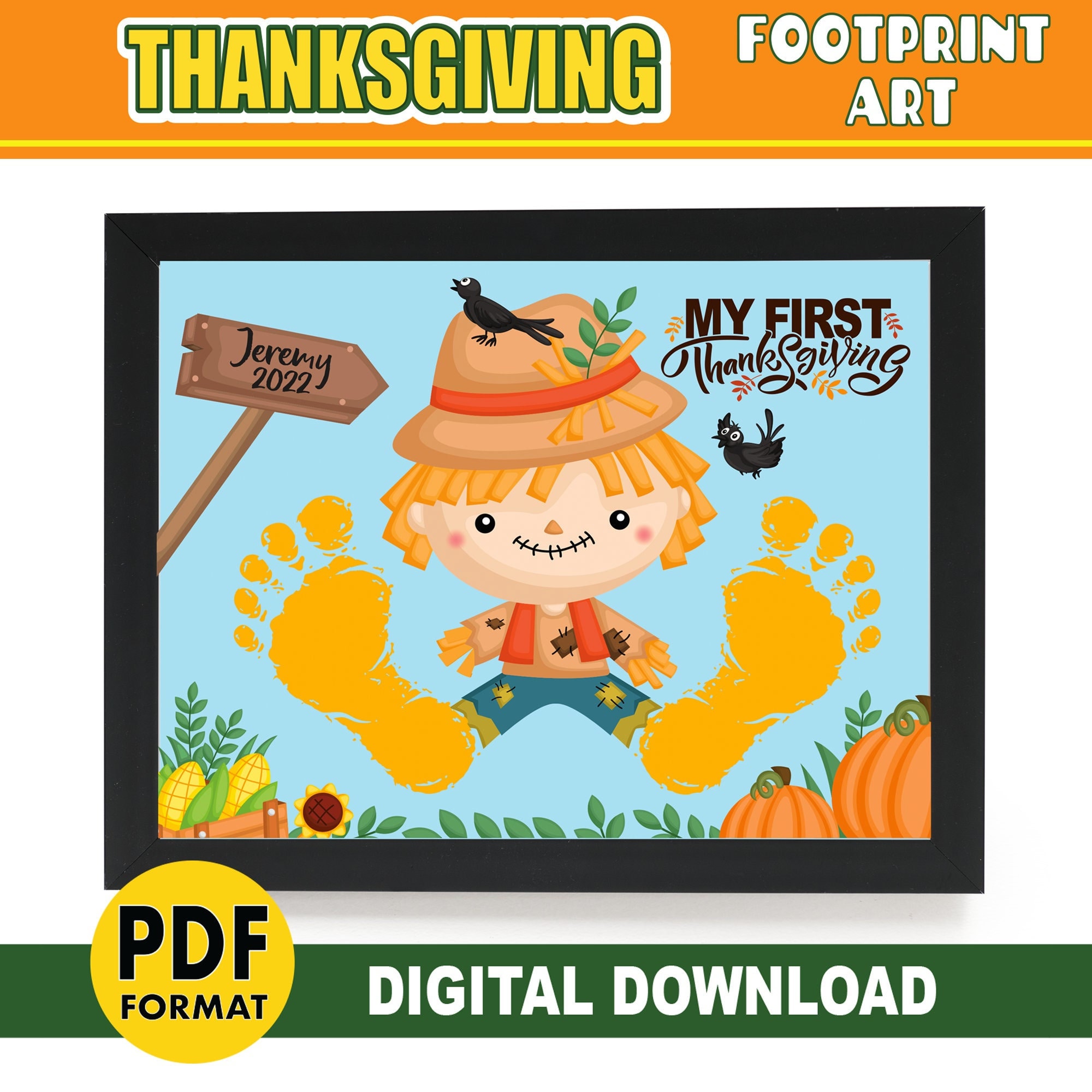 My FIRST Thanksgiving Footprint Art Scarecrow Footprint Craft PRINTABLE ...