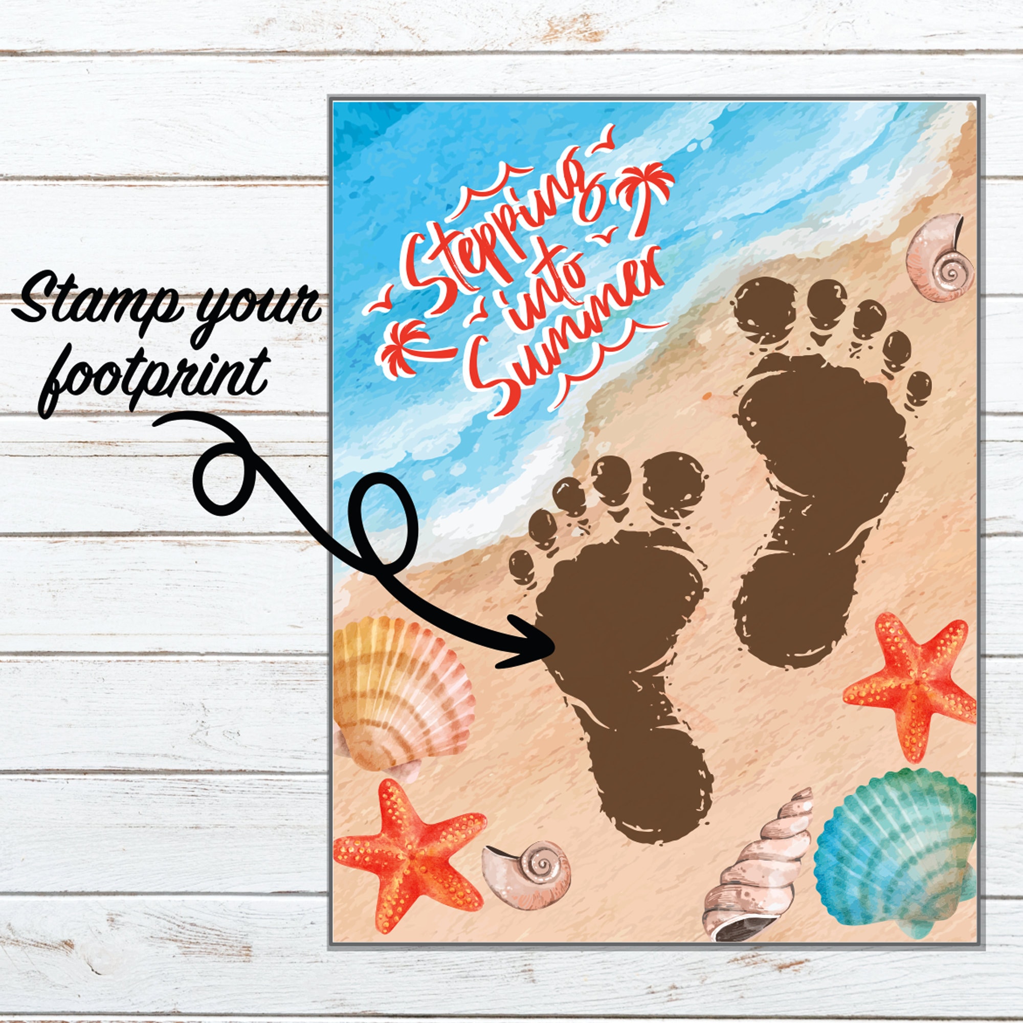 Beach Footprint Art Summer Craft Activity PRINTABLE Foot Print Keepsake ...
