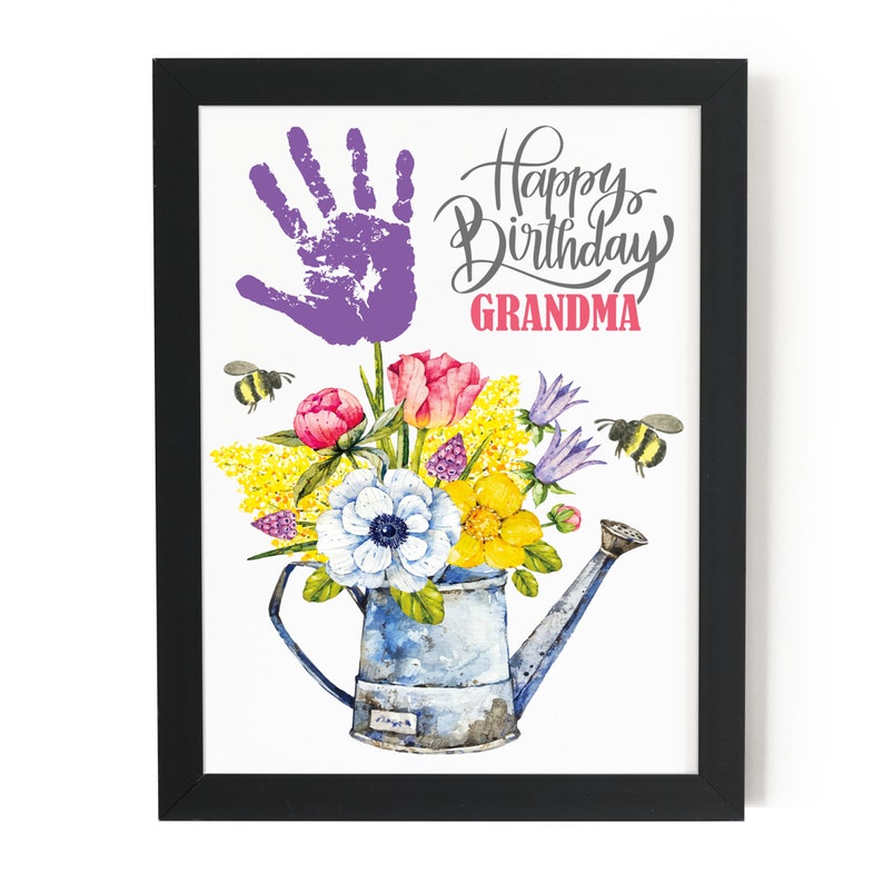 Grandma's Birthday Handprint Art | Flowers & Bees Handprint PRINTABLE ...