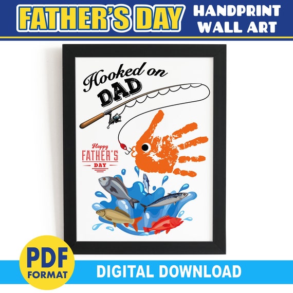 Fathers Day Handprint Art Craft Hooked on Dad Fishing - Etsy