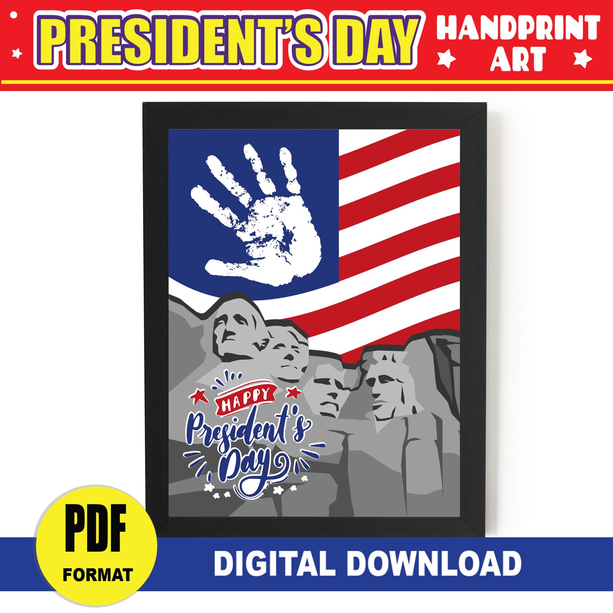 President's Day Handprint Art Mount Rushmore Crafts PRINTABLE Handprint ...