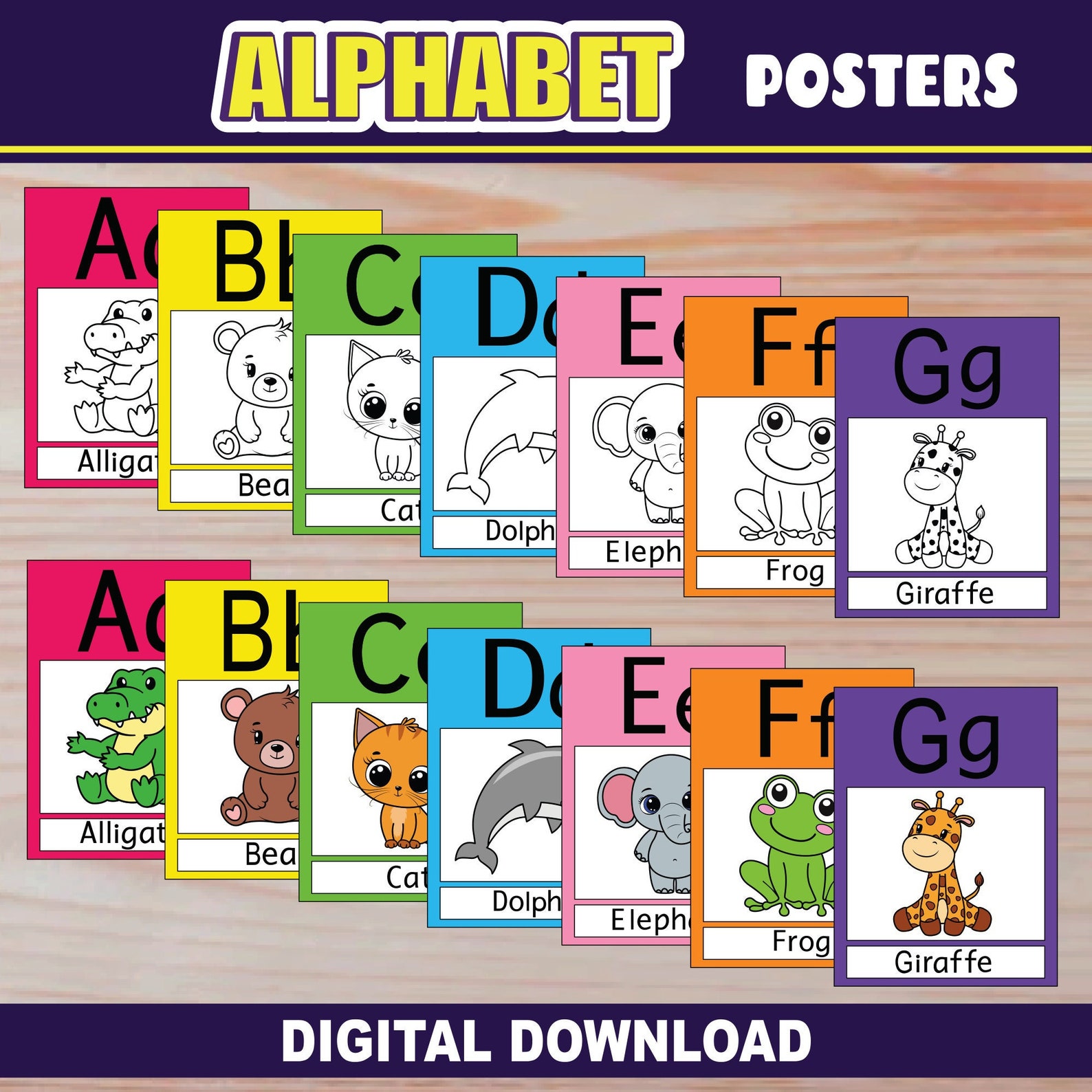 Alphabet Posters PRINTABLE RAINBOW Bright Colors - Etsy