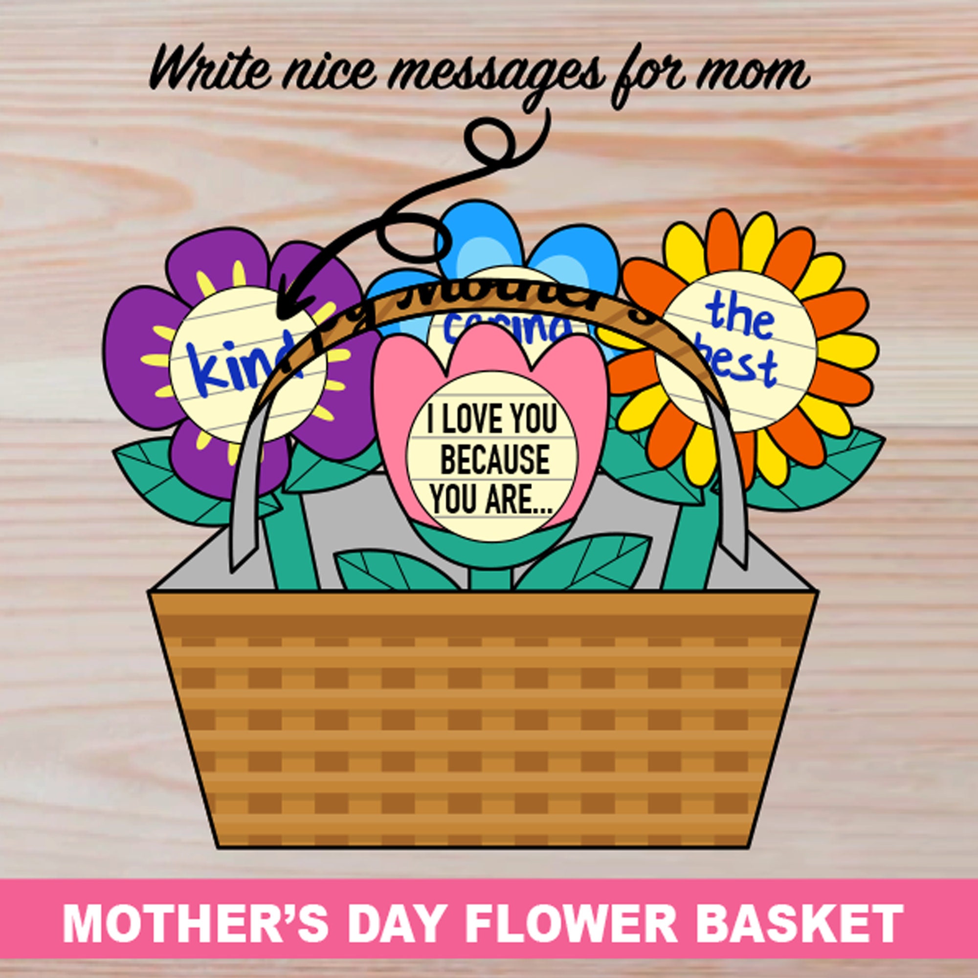 Mother's Day Crafts & Activity Coloring 3D Flower Basket - Etsy