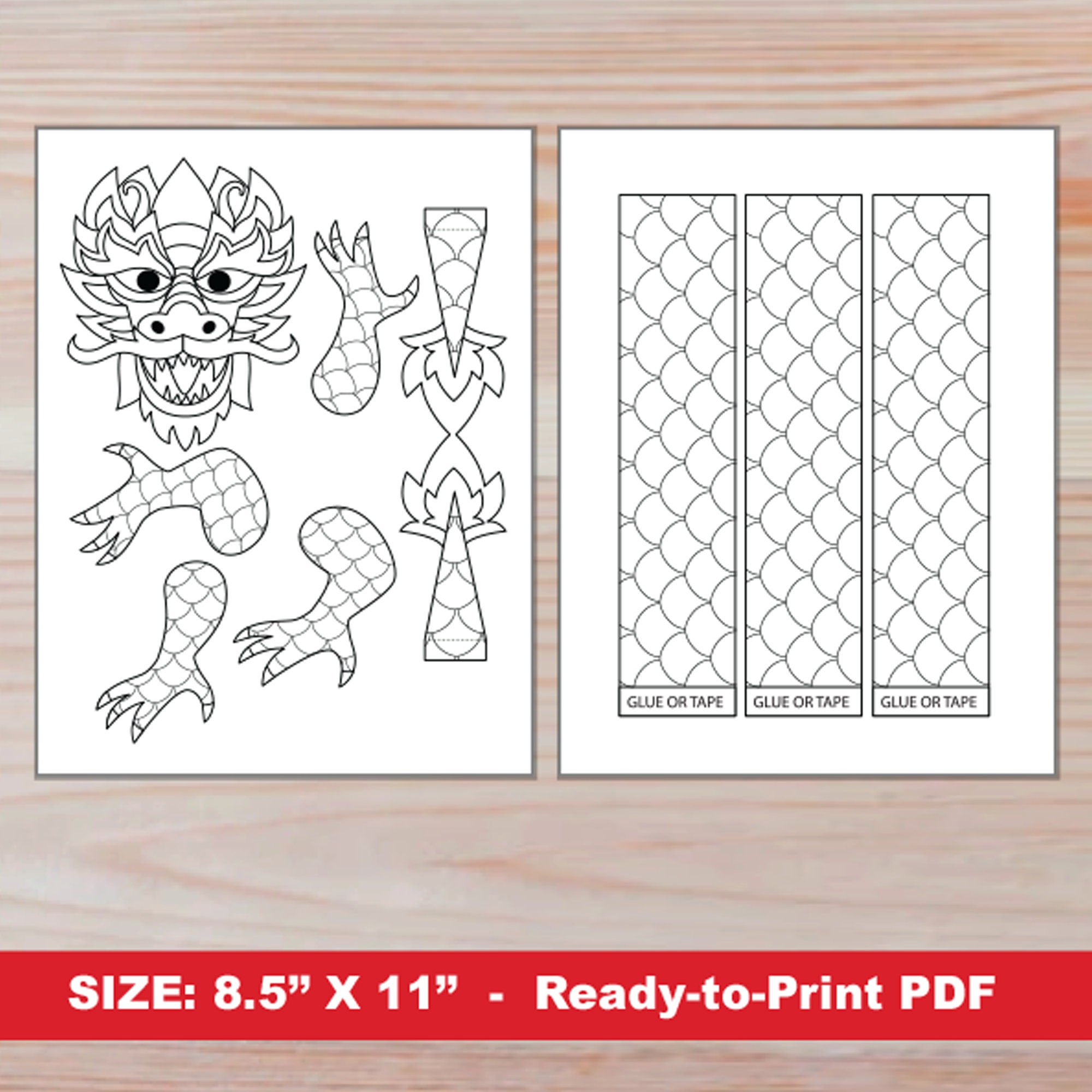 Chinese New Year Paper Dragon PRINTABLE Lunar New Year DIY Chinese ...