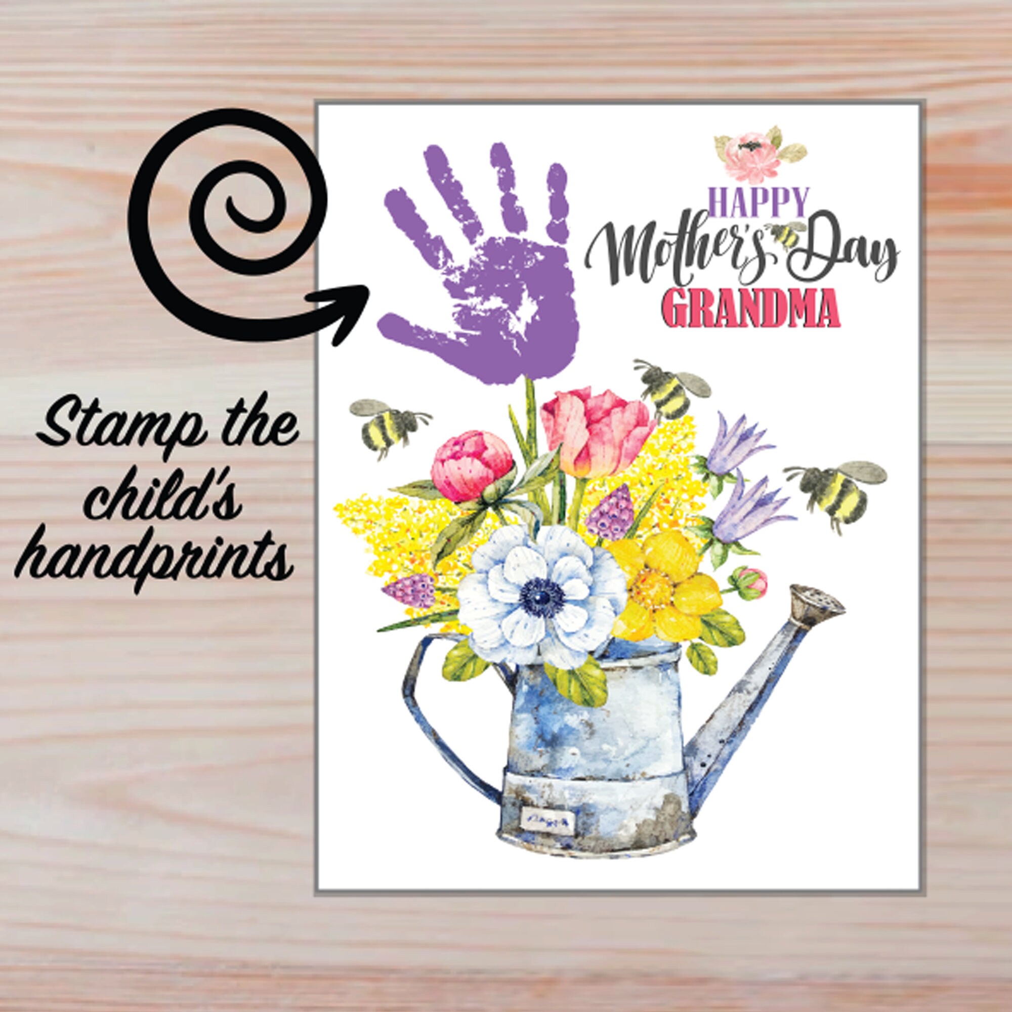 Mother's Day Handprint Art for Grandma | Flowers & Bees Handprint ...