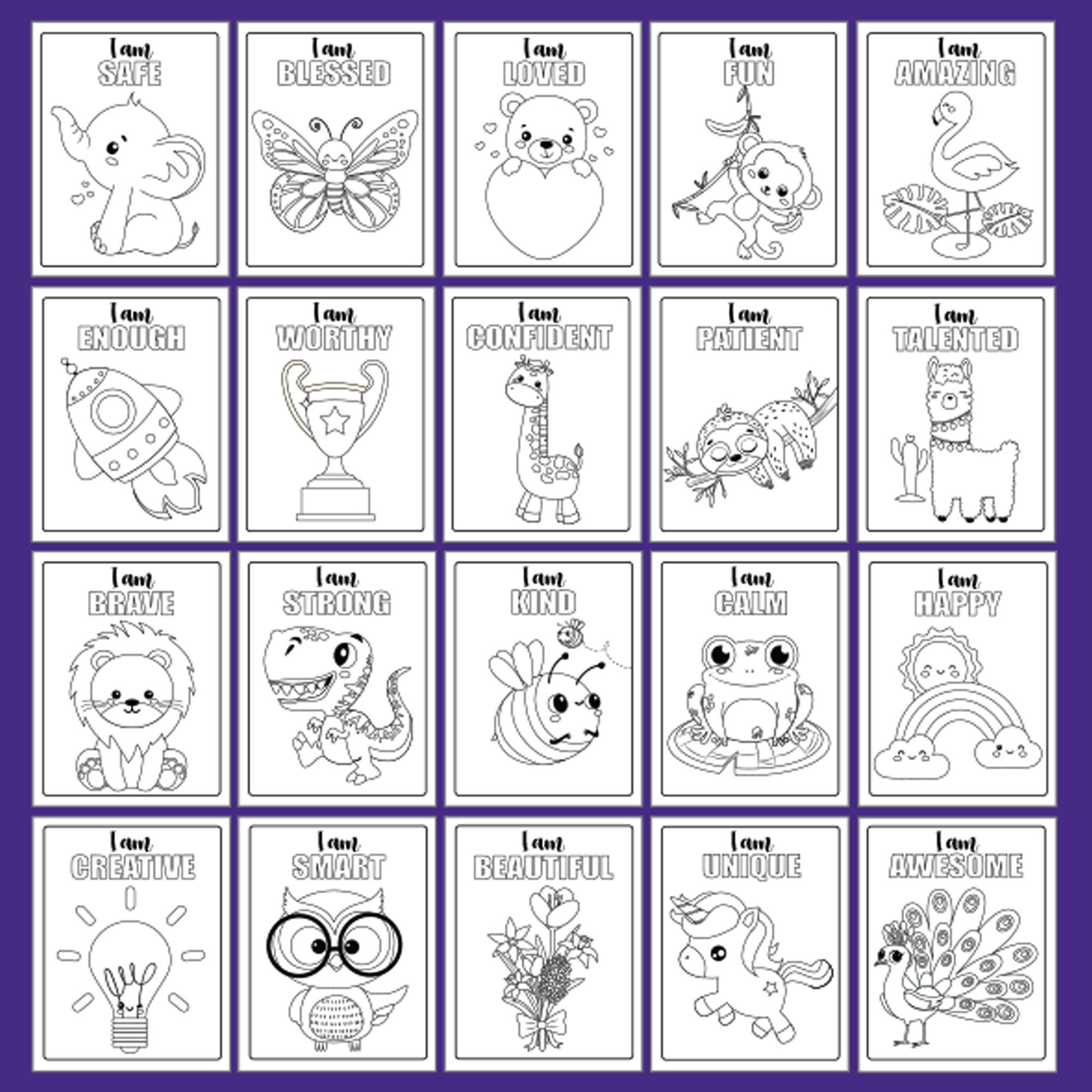 Affirmation Coloring Pages for Kids | 20 Mindfulness Positivity ...