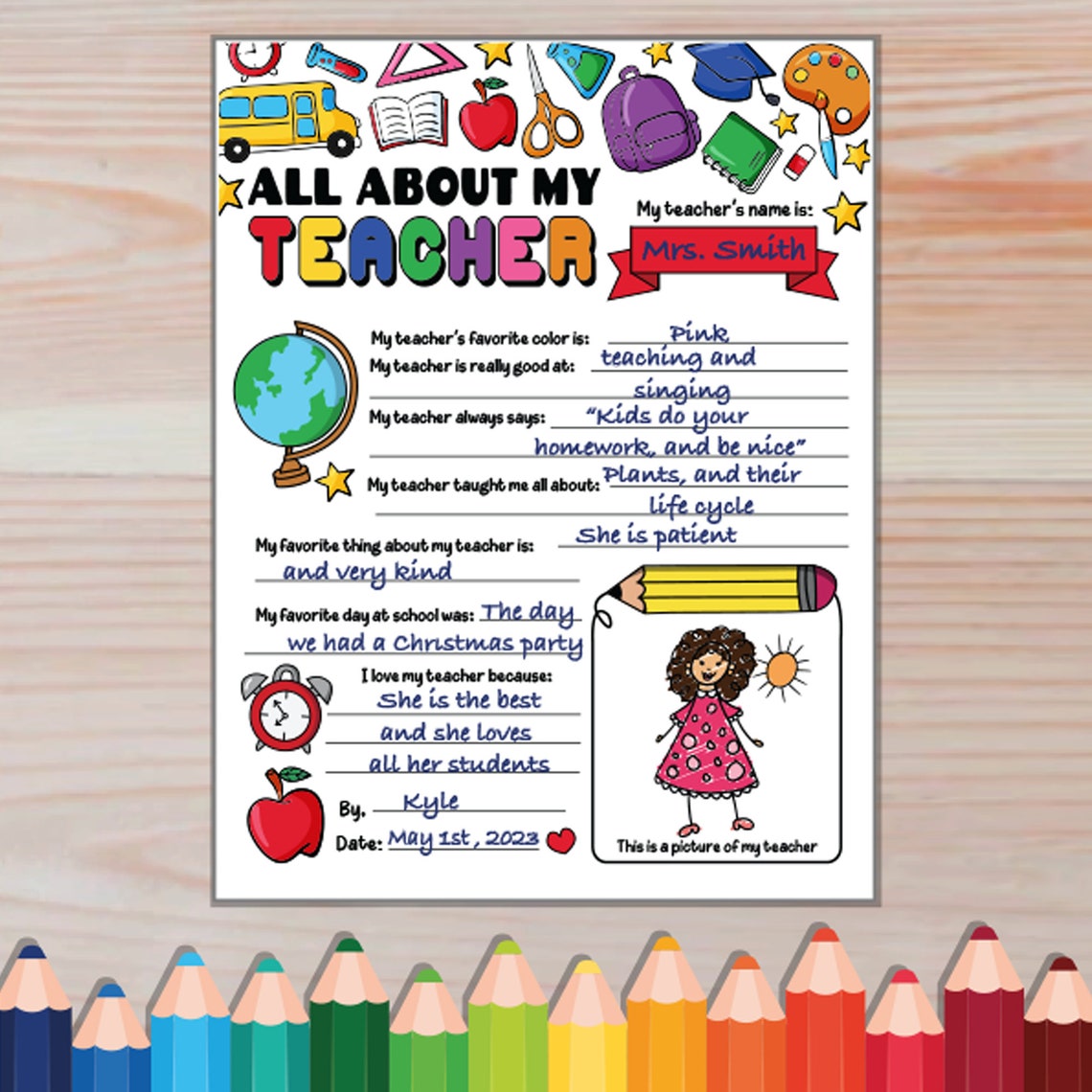 All About My Teacher PRINTABLE Fill in the Blank Questionnaire - Etsy