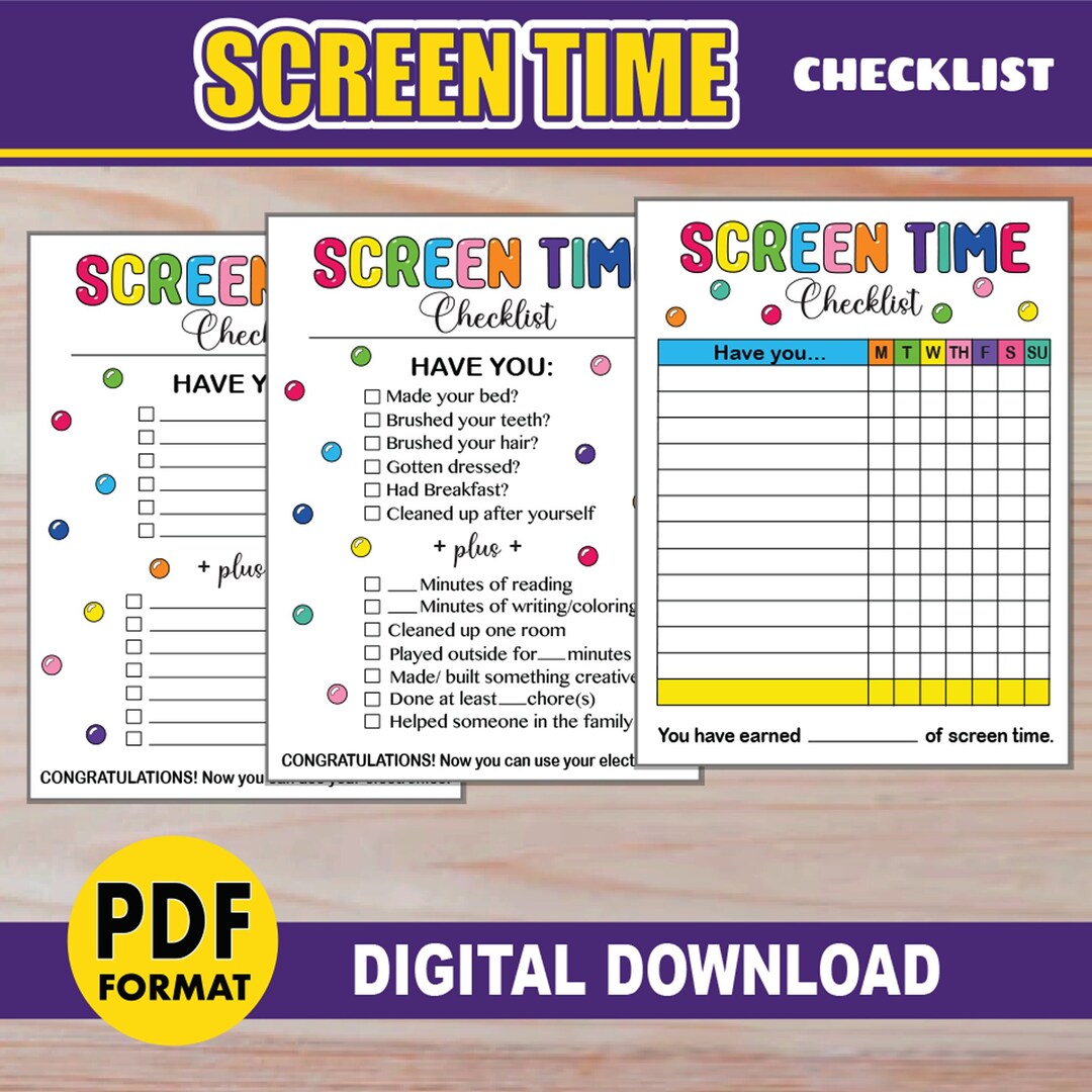 Printable Screen Time Checklist | Screen Time Rules Chore Chart ...