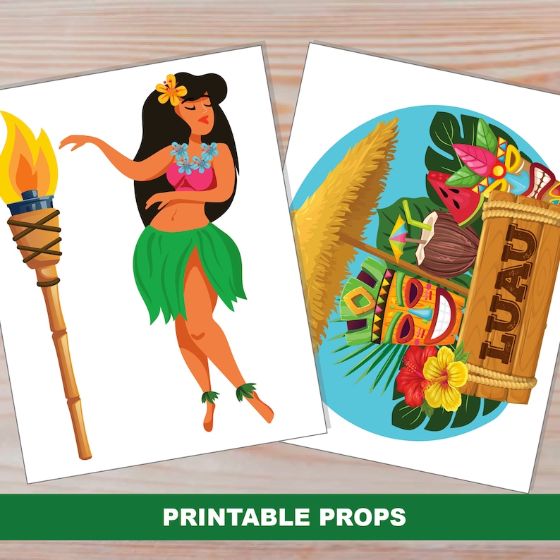 Luau Photo Booth Props | PRINTABLE Hawaiian Tropical Tiki Party Props ...