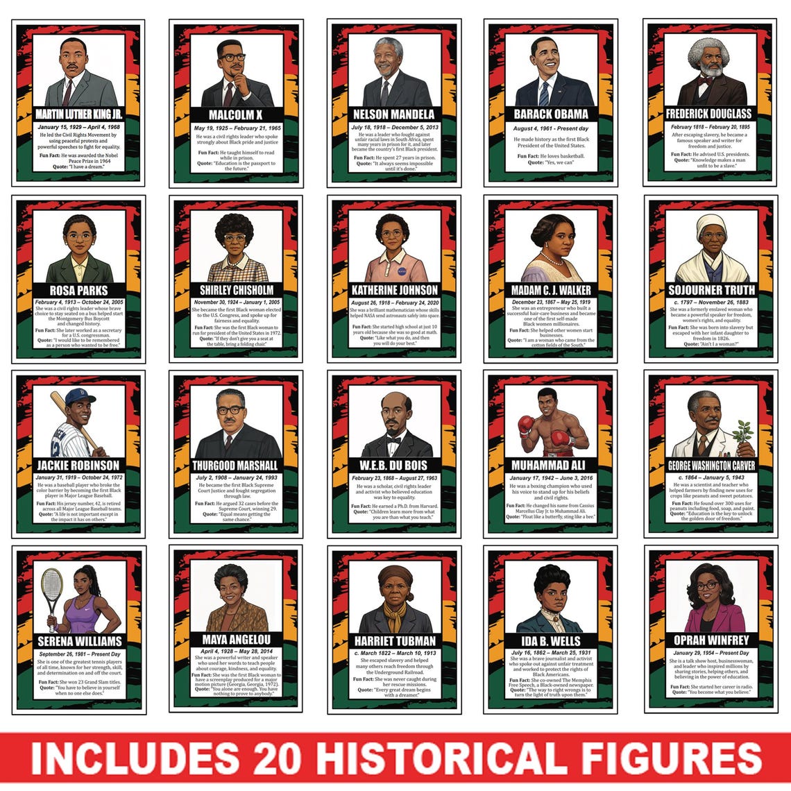 Black History Month Leaders Biography Posters | 20 Influential ...