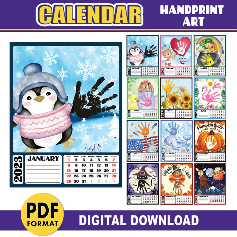 2023 Handprint Calendar 12 Month Handprint Calendar Handprint Art Craft ...