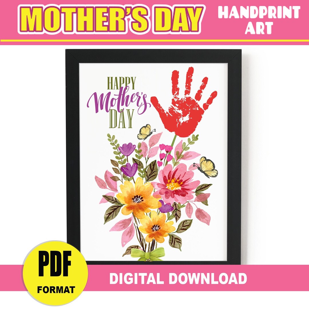 Mother's Day Handprint Art | Floral Bouquet Handprint PRINTABLE Crafts ...