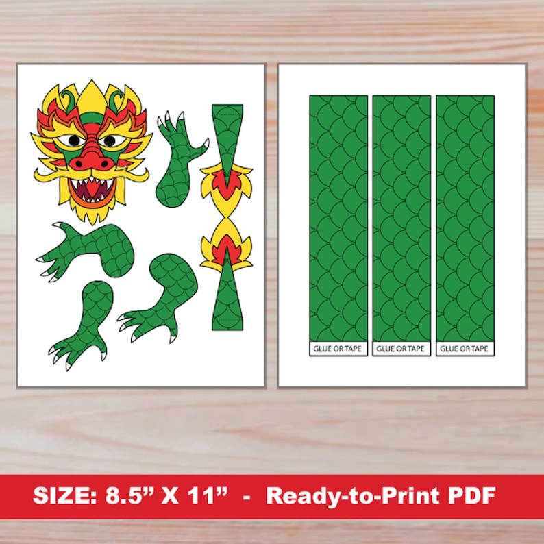 Chinese New Year Paper Dragon | PRINTABLE Lunar New Year DIY Chinese ...
