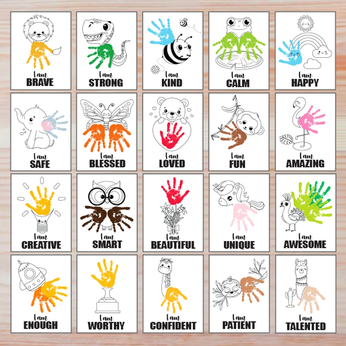 20 Affirmation Handprint Crafts Art | Black & White Affirmations ...