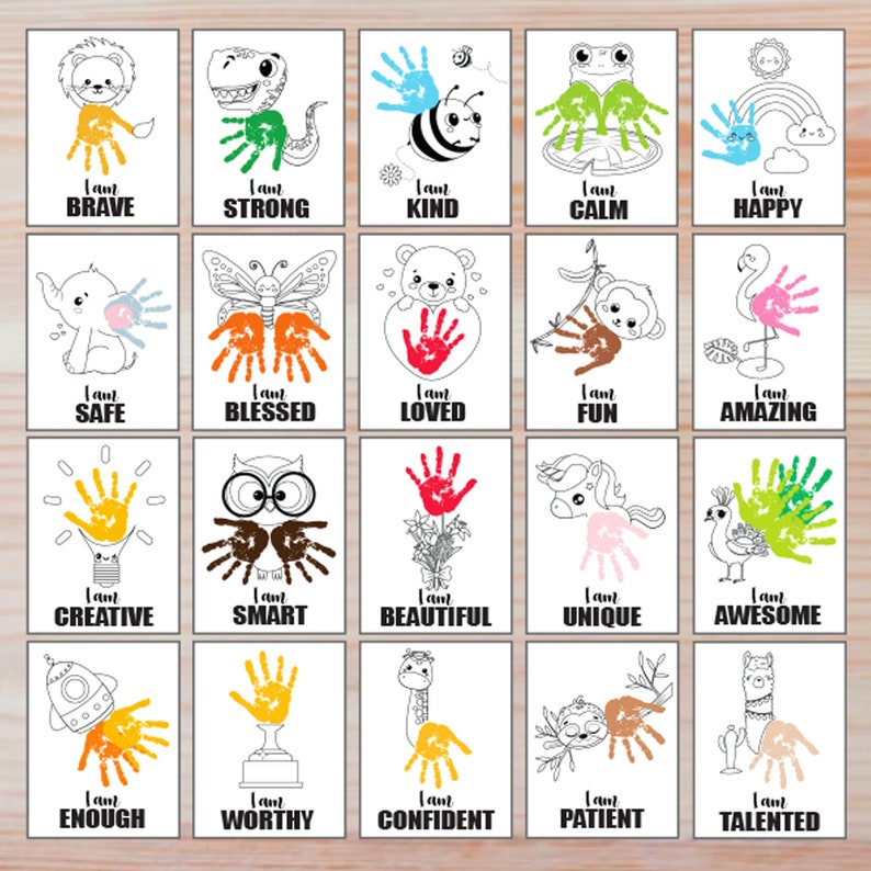 20 Affirmation Handprint Crafts Art Black & White Affirmations ...