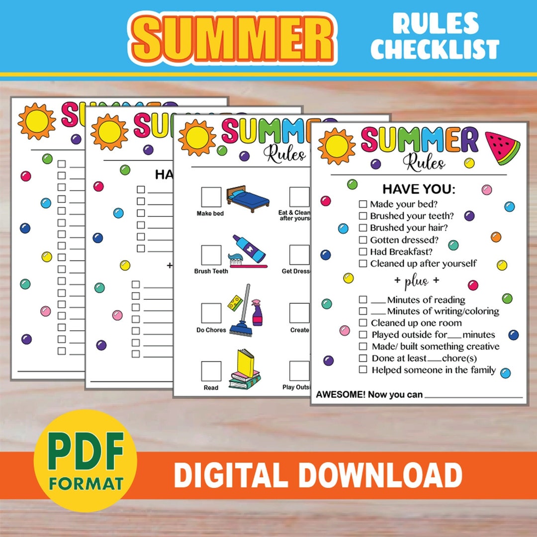 Summer Rules Printable | Summer Rules Checklist Binder | Summer ...