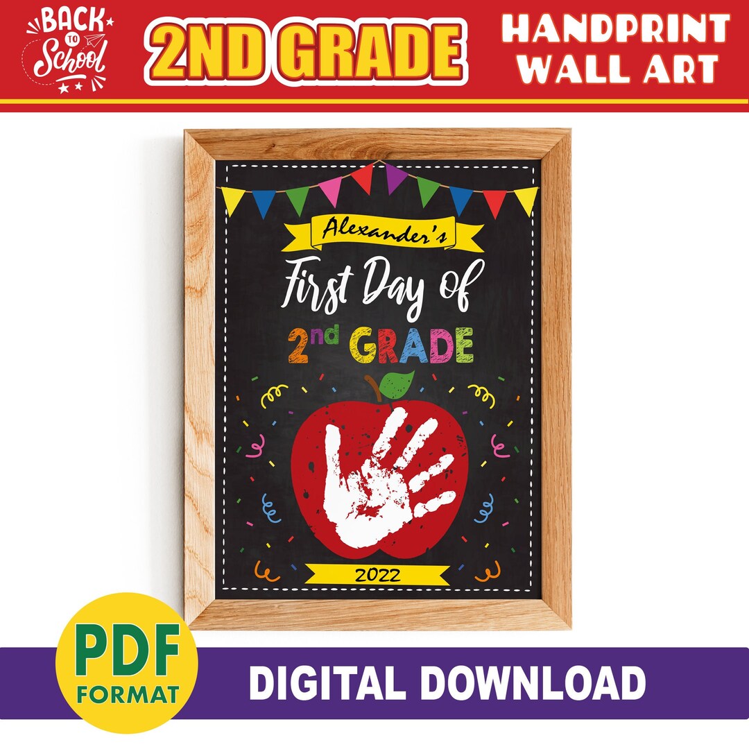 First Day of 2nd Grade Handprint Art | PRINTABLE Sign | Keepsake Gift ...