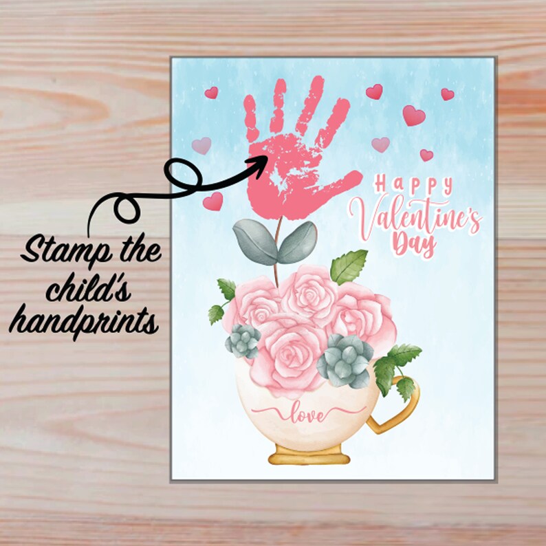 Valentine’s Day Handprint Art | PRINTABLE Valentines Handprint Craft ...