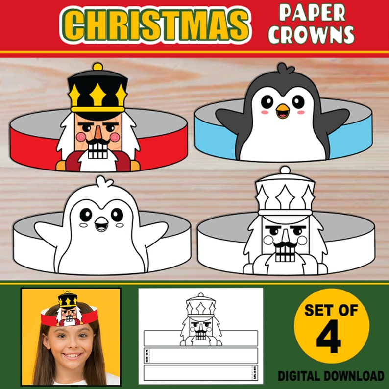 Christmas Paper Crowns for Kids PRINTABLE Paper Hat Headbands Craft ...