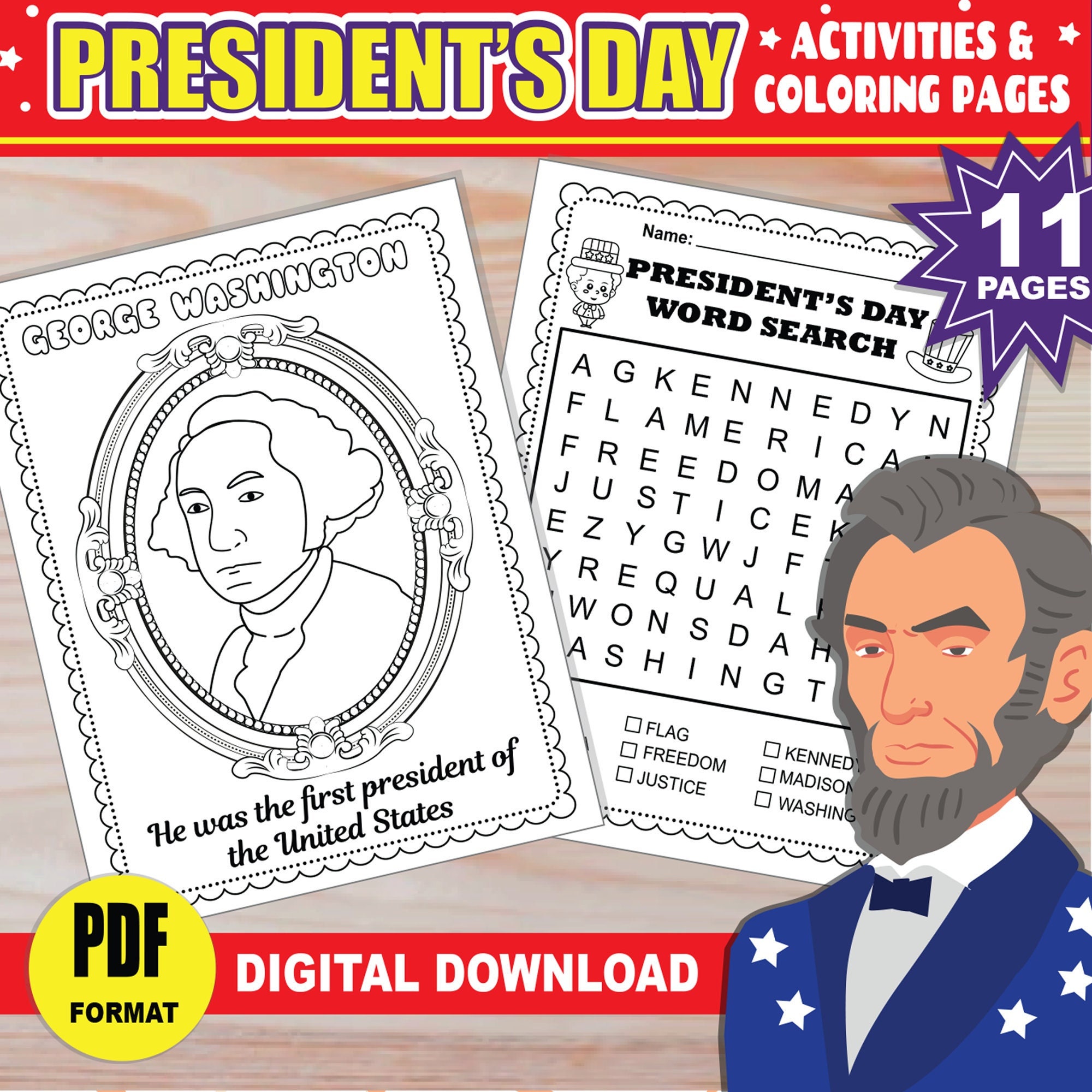 President's Day Activities for Kids PRINTABLE US Presidents Coloring ...