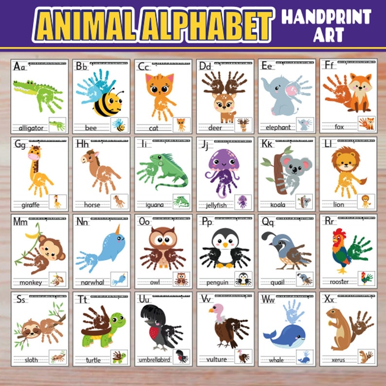 Animal Alphabet Handprint Art Craft |A-Z ABC Alphabet Handprint Craft ...
