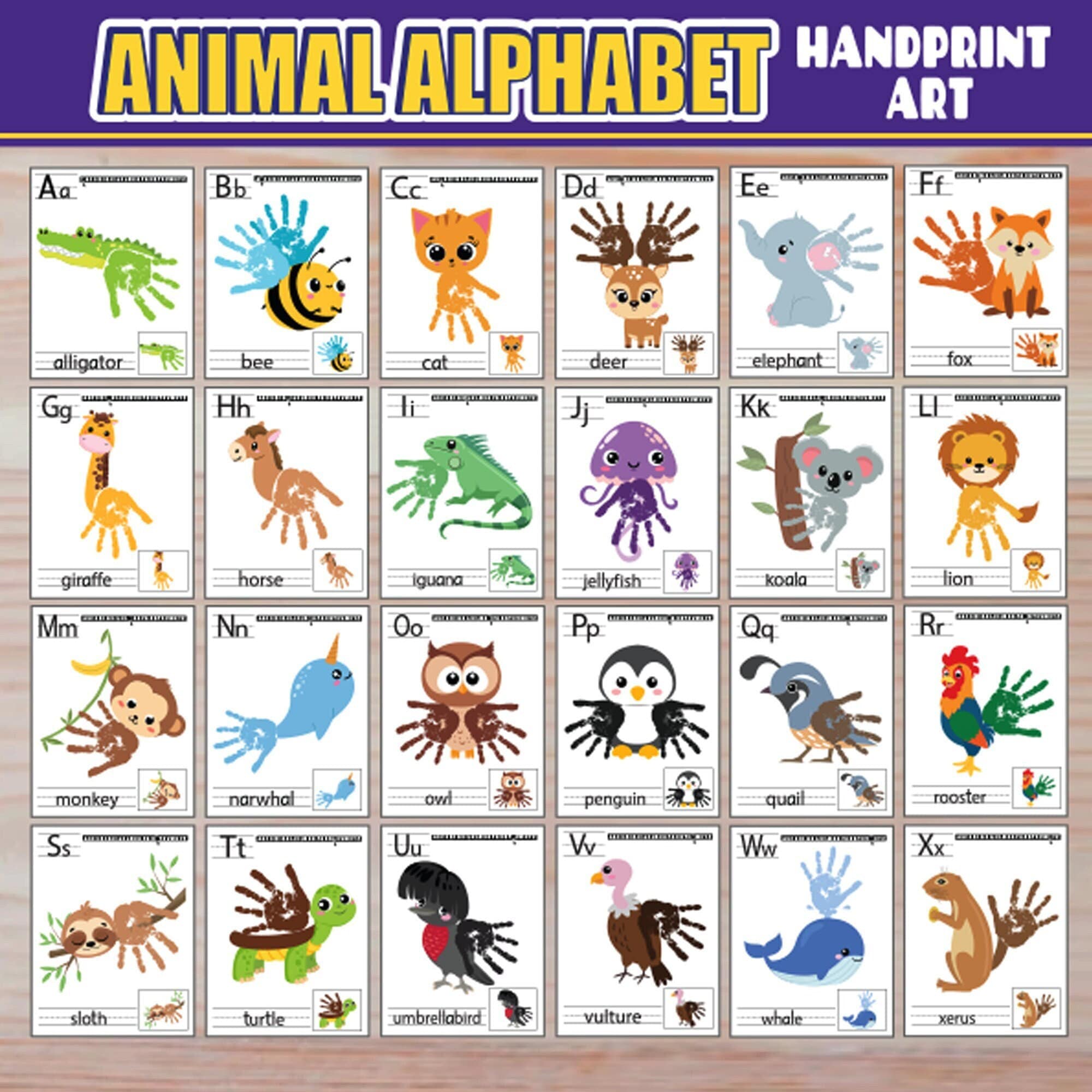 Animal Alphabet Handprint Art Craft A-Z ABC Alphabet Handprint Craft ...