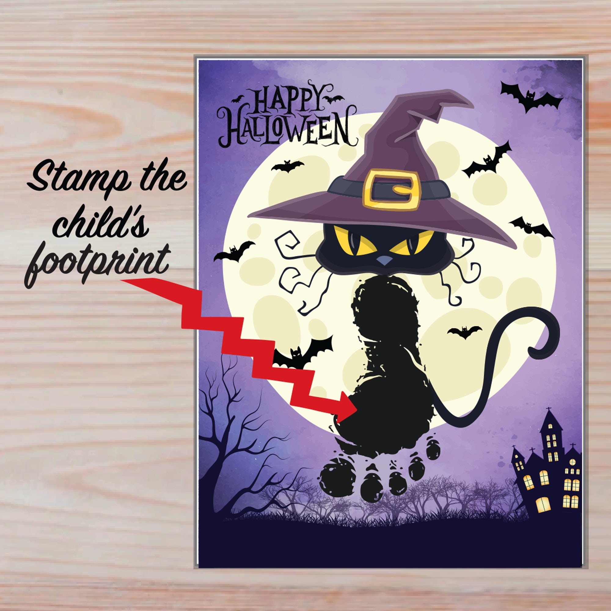 Halloween Footprint Art Black Cat Footprint Craft Happy - Etsy