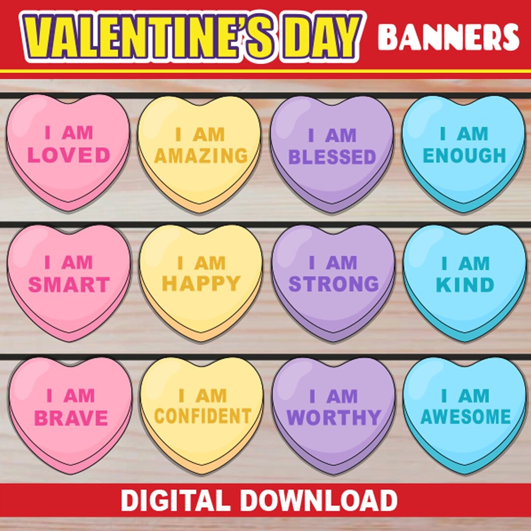 Conversation Hearts PRINTABLE Banner | Candy Sweethearts Positive ...