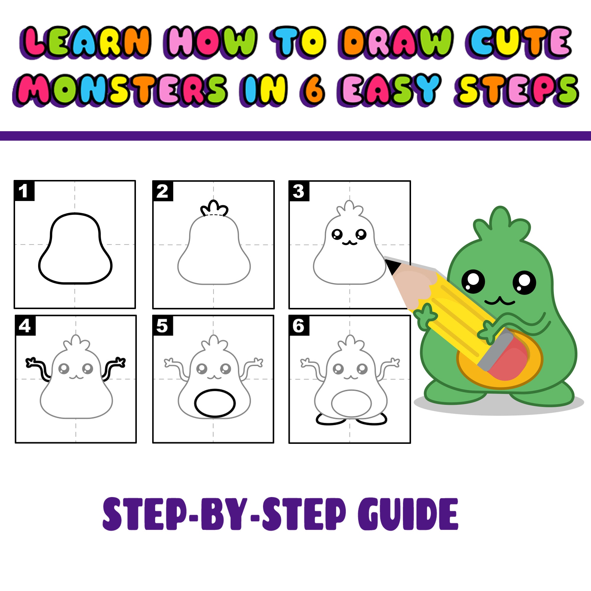 How to Draw Cute Monsters 15 Monsters Step-by-step Printable for ...