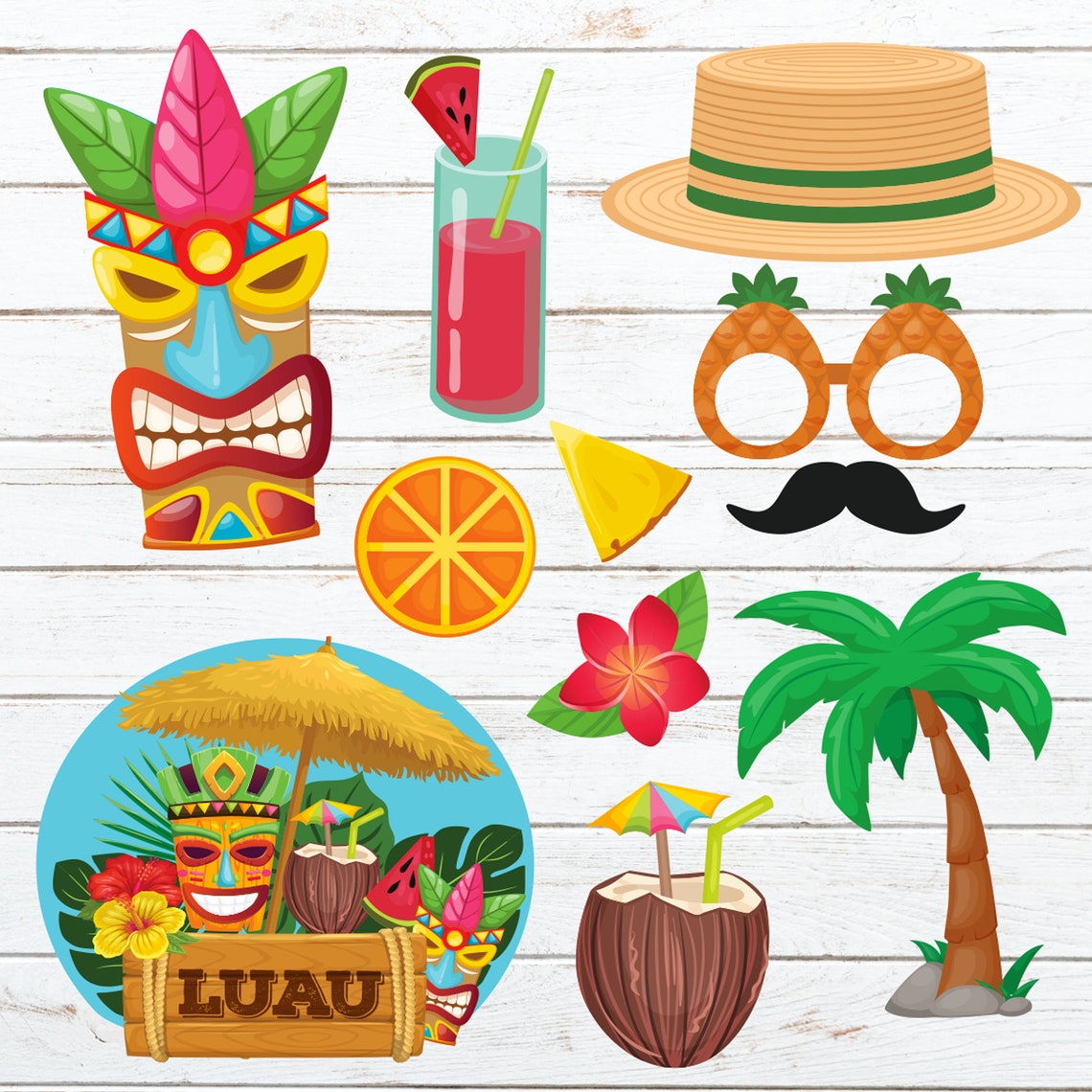 Luau Photo Booth Props PRINTABLE Hawaiian Tropical Tiki - Etsy