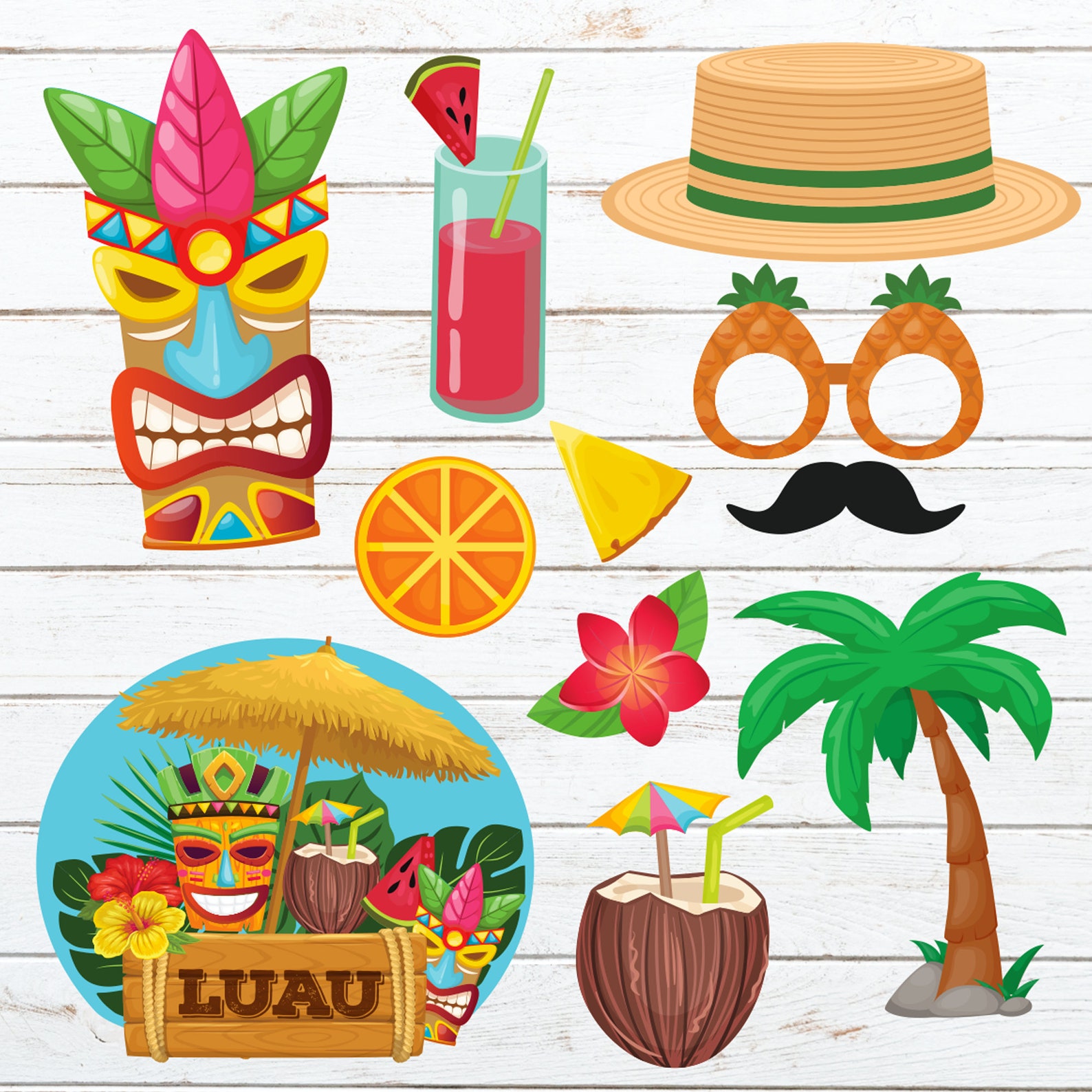 Luau Photo Booth Props | PRINTABLE Hawaiian Tropical Tiki Party Props ...