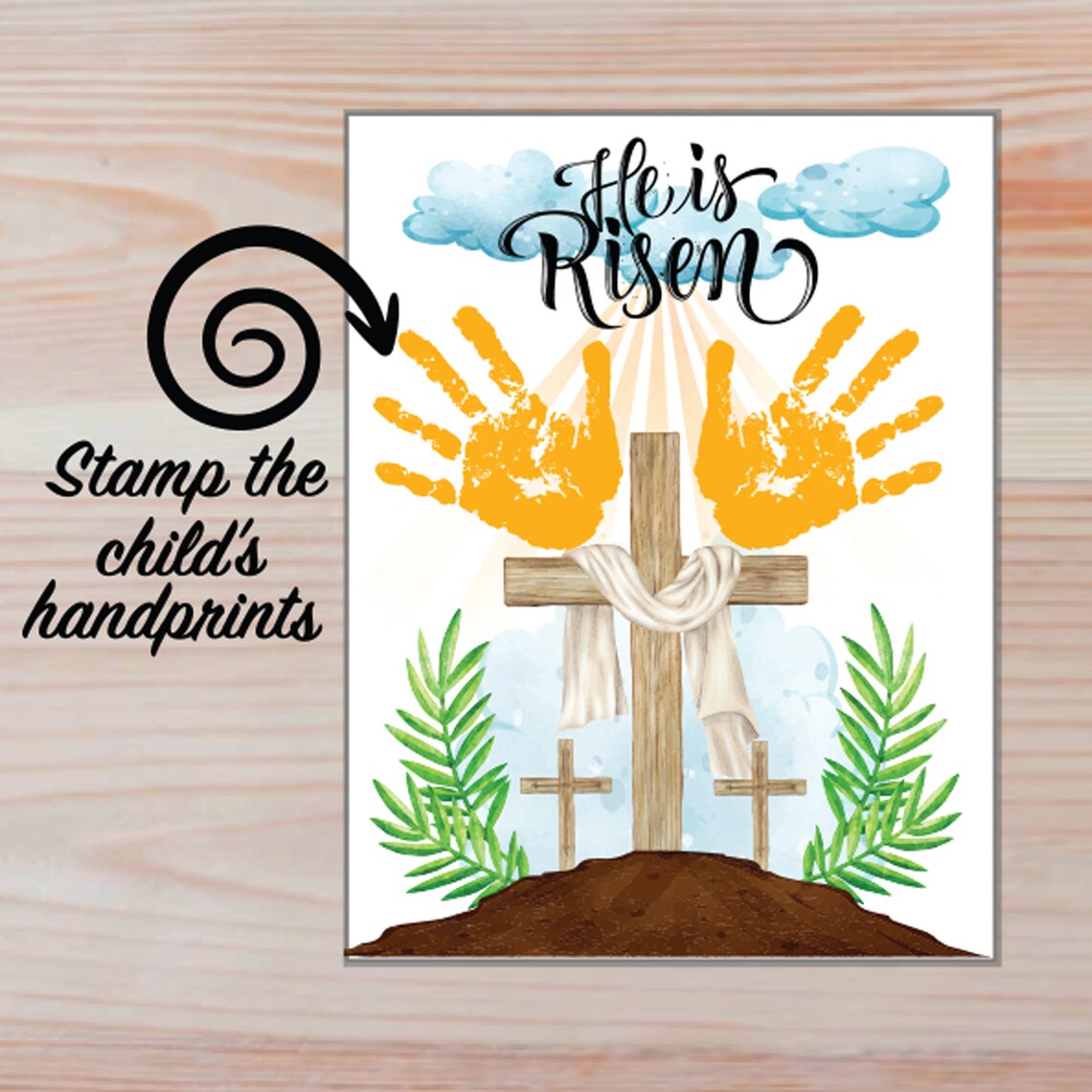 Easter Handprint Art Craft Cross He is Risen Religious - Etsy