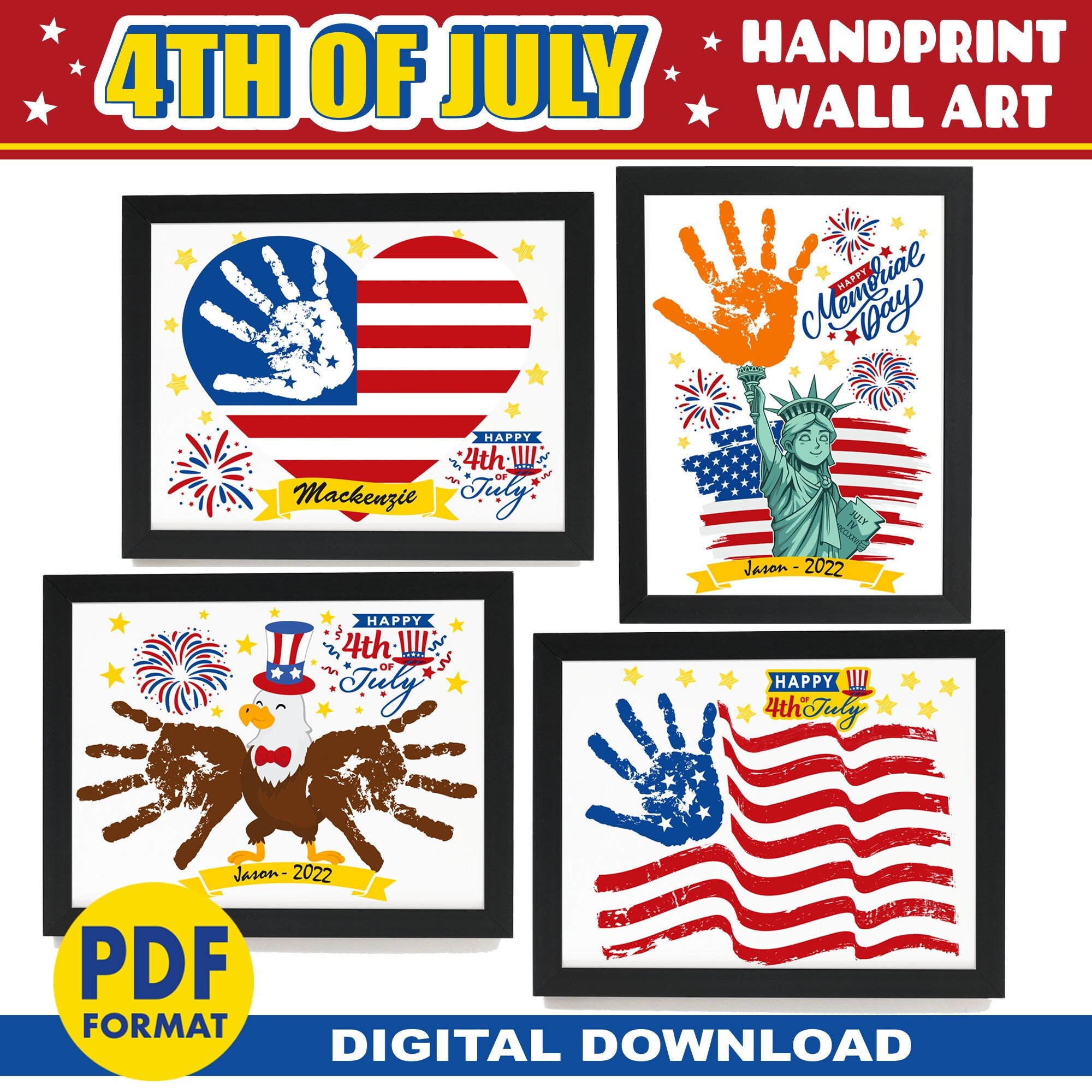 4th of July Handprint Art BUNDLE American Flag/ Statue of Liberty ...