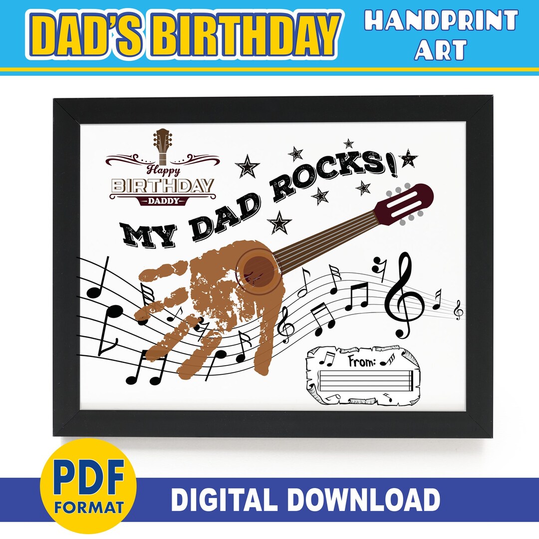 Dad’s Birthday Handprint Art | Guitar | Happy Birthday Gift From Son ...