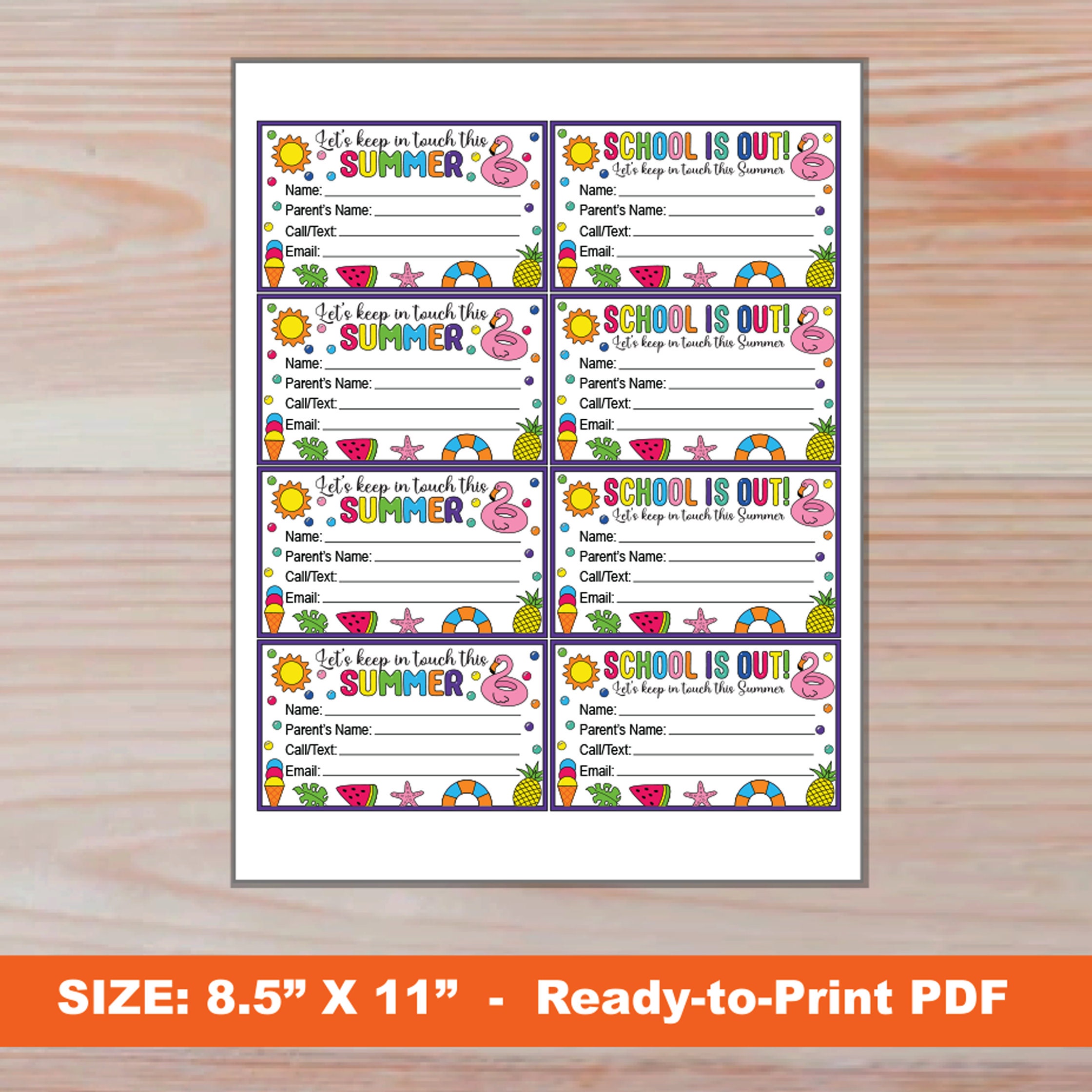 Printable Summer Contact Card | End of School Contact Cards for Kids ...