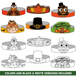 Thanksgiving Paper Crowns for Kids | Big BUNDLE of 12 | PRINTABLE Hat ...