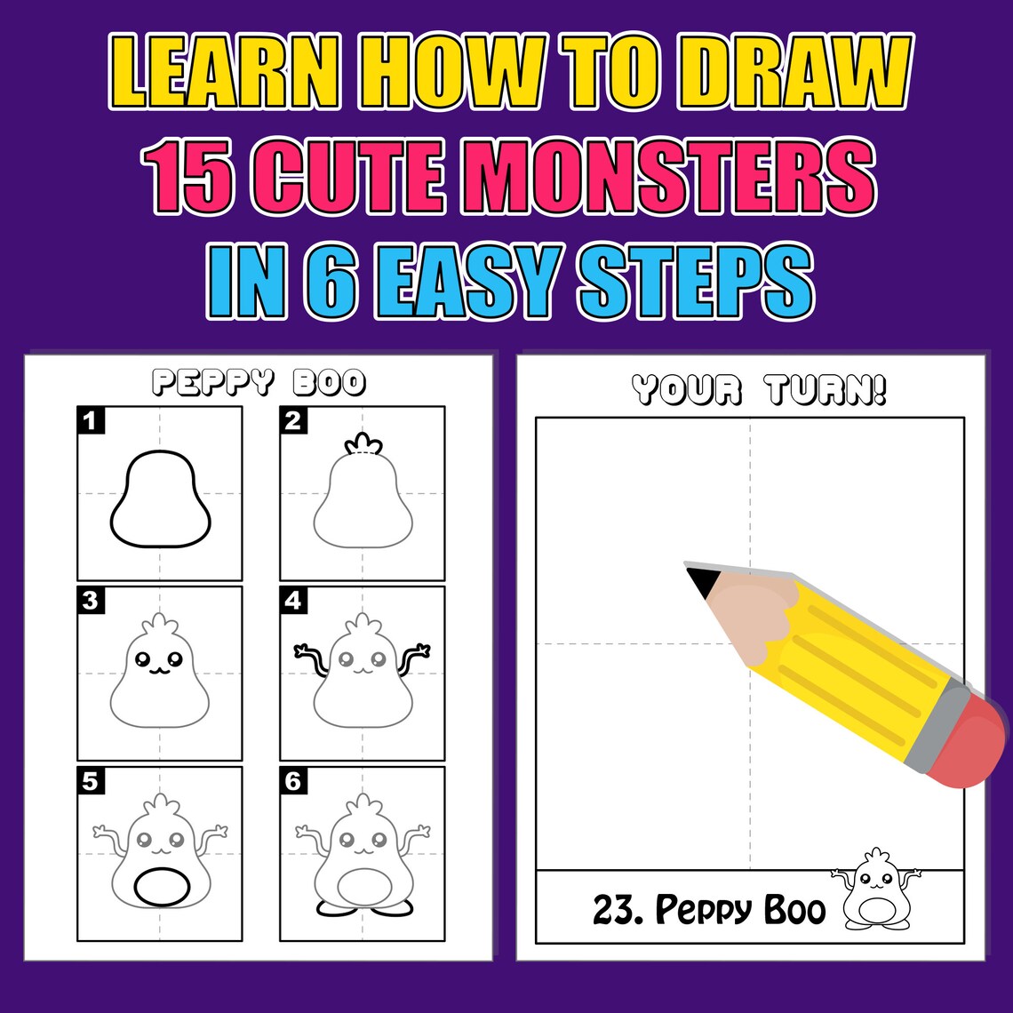 How to Draw Cute Monsters | 15 Monsters | Step-by-step Printable | for ...