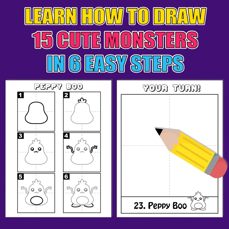 How to Draw Cute Monsters 15 Monsters Step-by-step Printable for ...