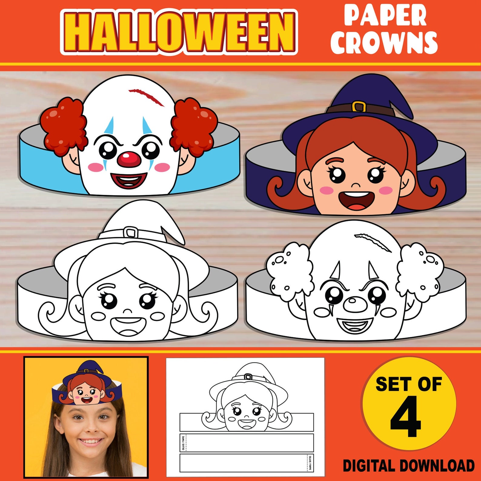 Halloween Paper Crowns for Kids | PRINTABLE Hat Headbands | Craft ...