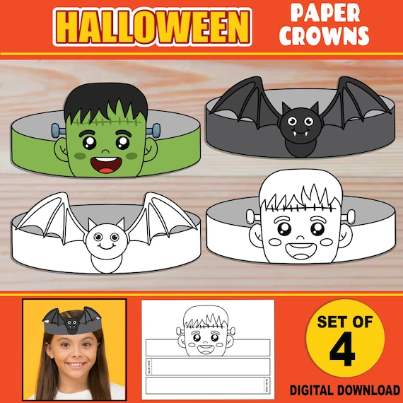 Halloween Paper Crowns for Kids PRINTABLE Hat Headbands - Etsy