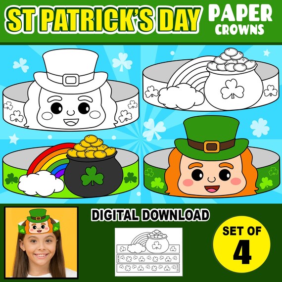 St Patricks Day Paper Crowns for Kids DIY Paper Hat | Etsy
