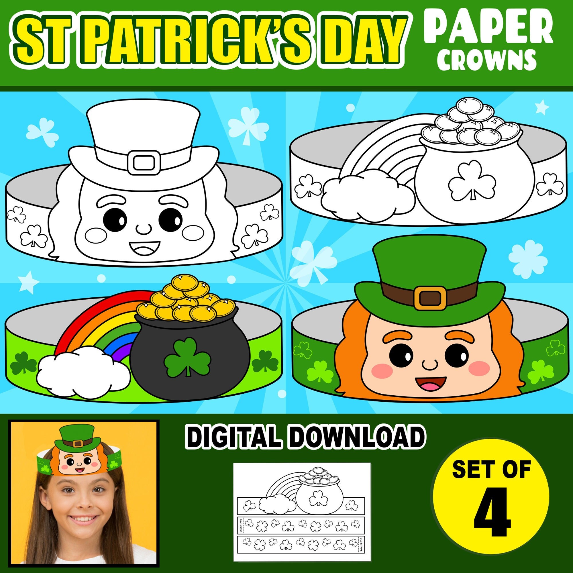 St Patricks Day Paper Crowns for Kids DIY Paper Hat | Etsy