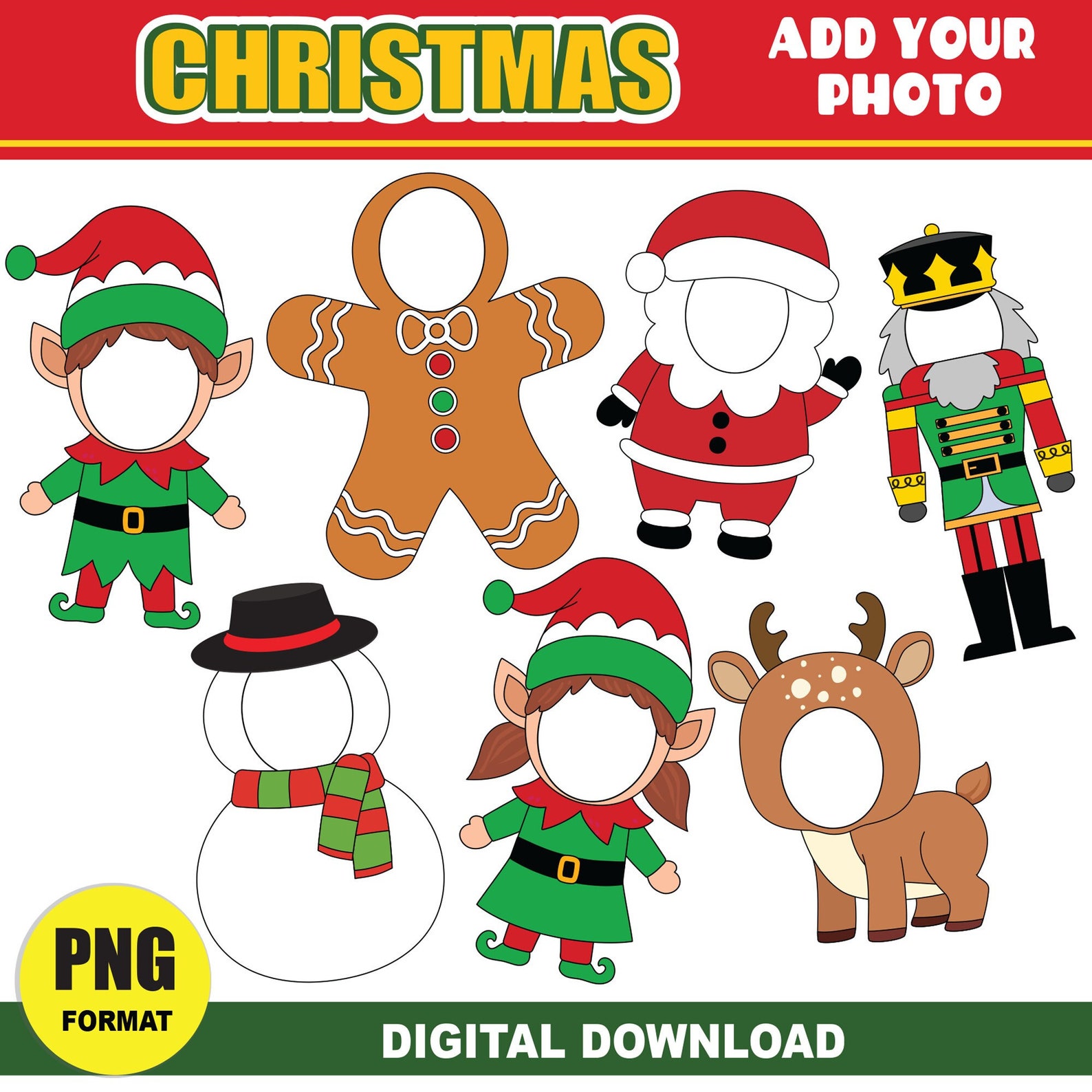 Christmas Add Your Own Photo Picture BUNDLE | PNG Santa Elf Reindeer ...