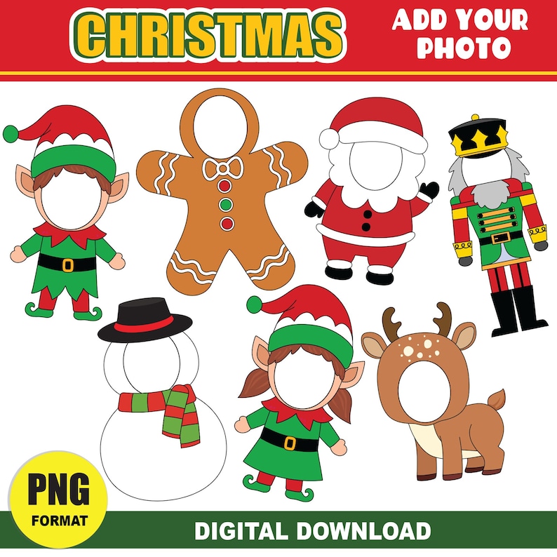 Christmas Add Your Own Photo Picture BUNDLE PNG Santa Elf Reindeer ...